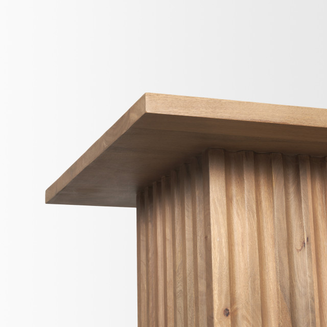 June Light Brown Wood With Fluting Square Side Table - Transitional ...