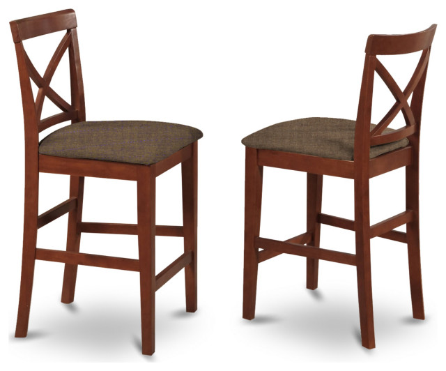 Set of 2 PBS-BRN-C X-Back stool With upholstered Seat, Dark Brown ...