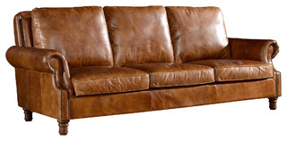 Leather English Rolled Arm Sofa - Traditional - Sofas - by Crafters and ...