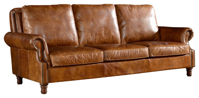 Leather English Rolled Arm Sofa - Traditional - Sofas - by Crafters and ...