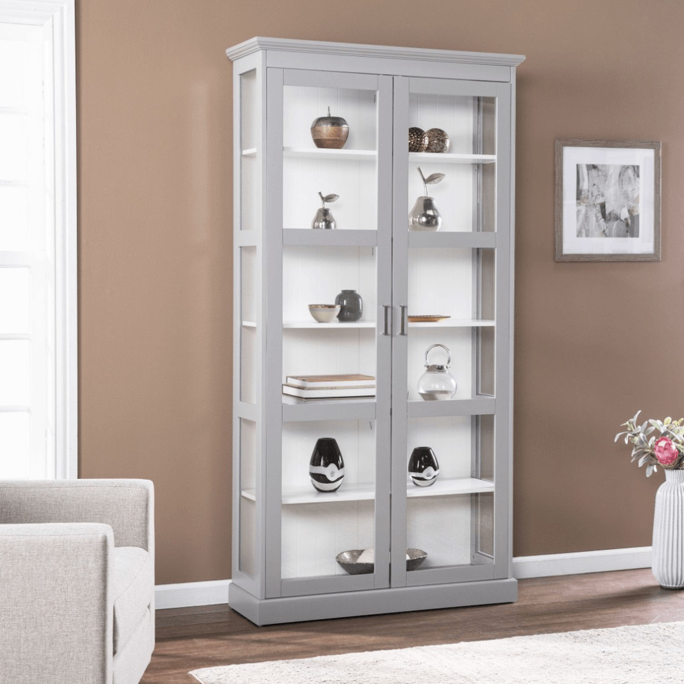 Gray Cornice Molding Double Door Curio Cabinet - Transitional - China ...