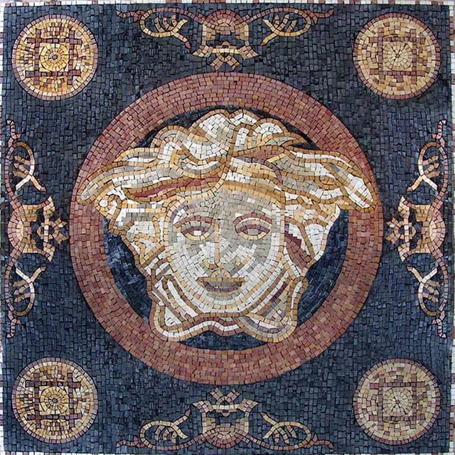 Marble Mosaic Panel- Medusas Portrait, 24"x24" - Traditional - Tile ...