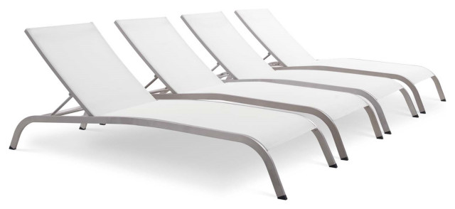 Savannah Outdoor Patio Mesh Chaise Lounge Set of 4 White - Transitional ...