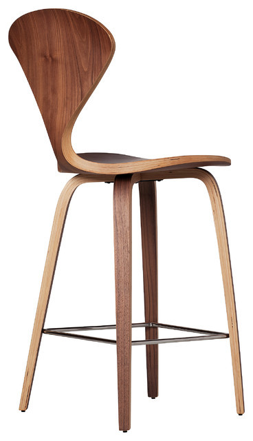 Walnut Veneer Stool, Counter Height - Midcentury - Bar Stools And ...