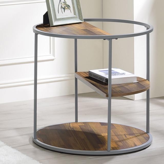 Contemporary End Table, Metal Frame With Scalloped Walnut Wooden ...