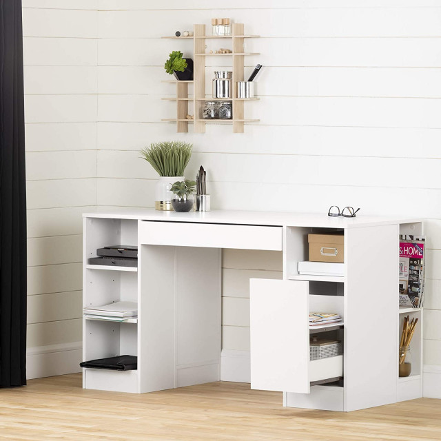 Pure White Desk with Versatile Open/Closed Storage & Interchangeable ...