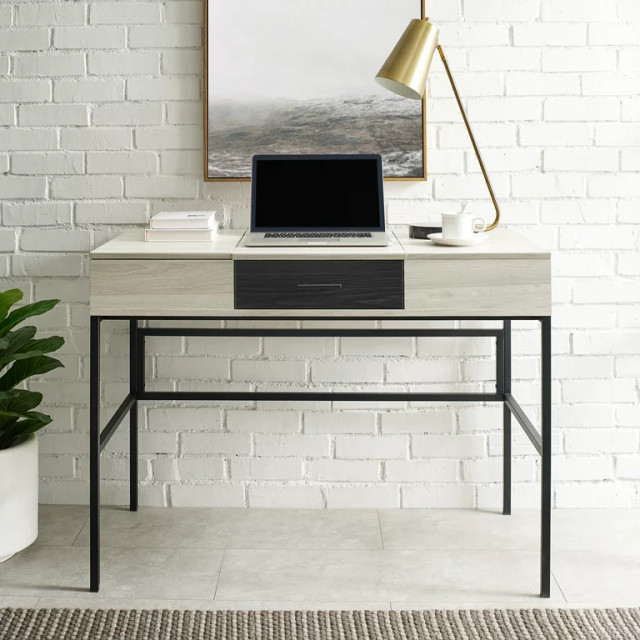 Modern Desk, Unique Design With 2 Lift Top Side Compartments, Birch ...