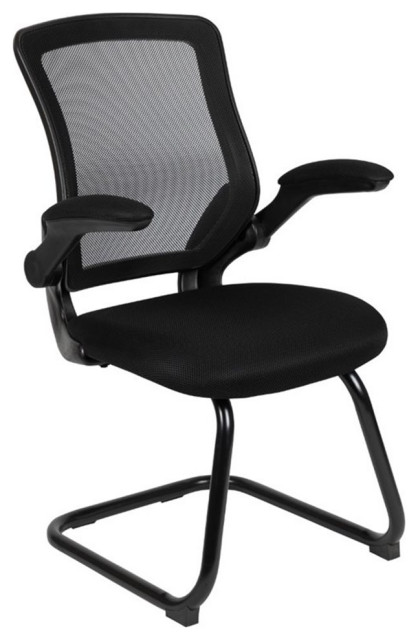 Pemberly Row Contemporary Mesh Sled Base Office Chair in Black ...