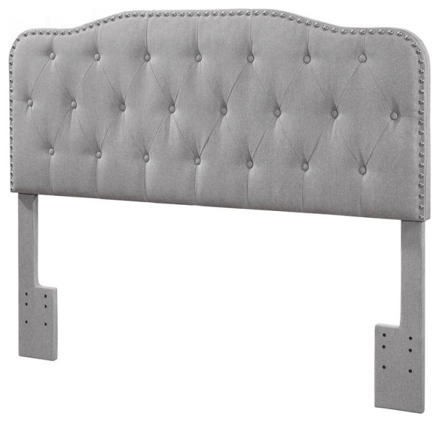 Headboard with Tufted Buttons and Nailhead Trim - Transitional ...