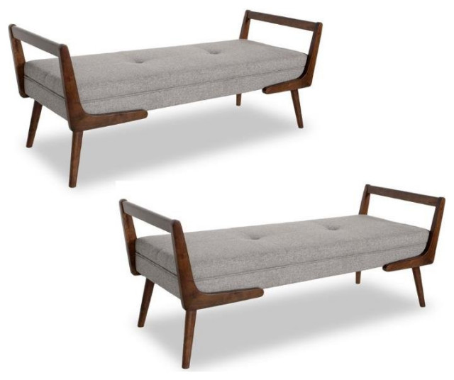 Home Square 2 Piece Mid Century Modern Poppy Bench Set in Gray and ...