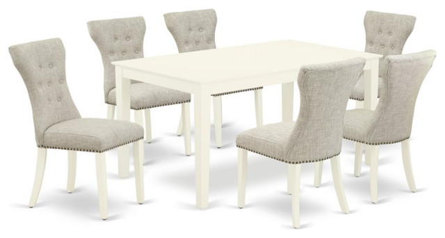 East West Furniture Capri 7-piece Wood Kitchen Set in Linen White ...