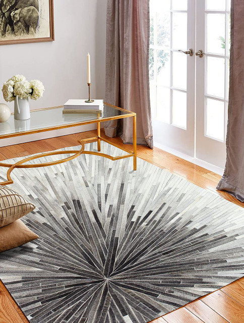 Contemporary Hand-Stitched Leather Area Rug with Unique Patchwork ...