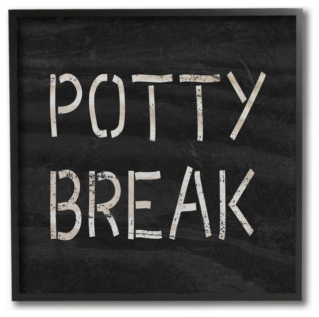 Black Stenciled Wood Grain Look Potty Break Typography, 12"x12 ...