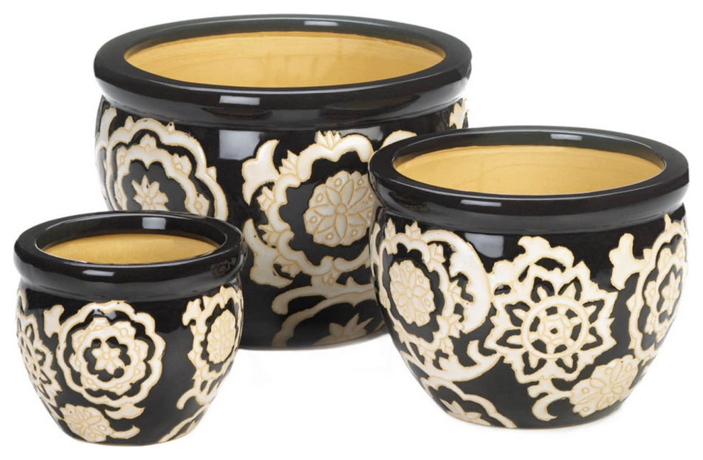 Floral Nights Ceramic Planter Set - Mediterranean - Outdoor Pots And ...