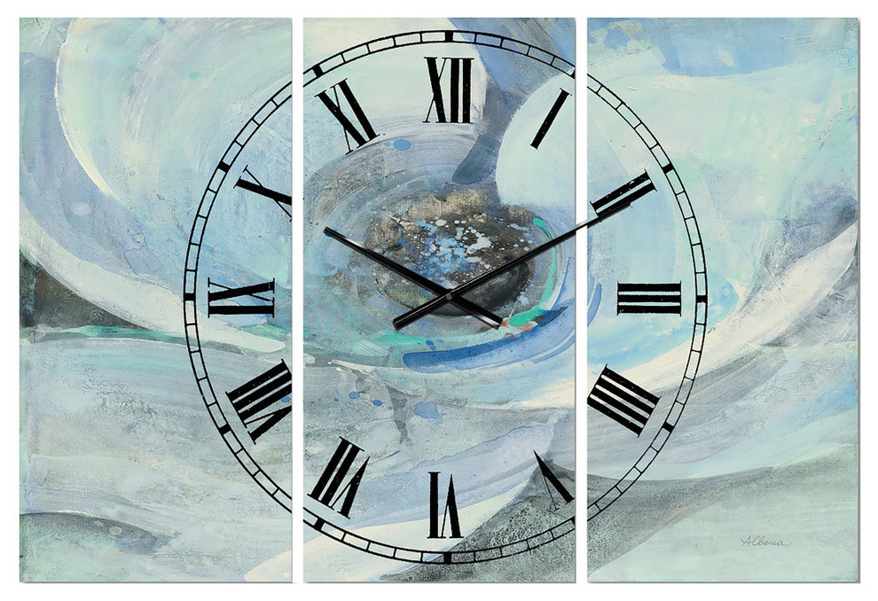 Watercolor Moonlight Magnolia I Farmhouse 3 Panels Metal Clock ...