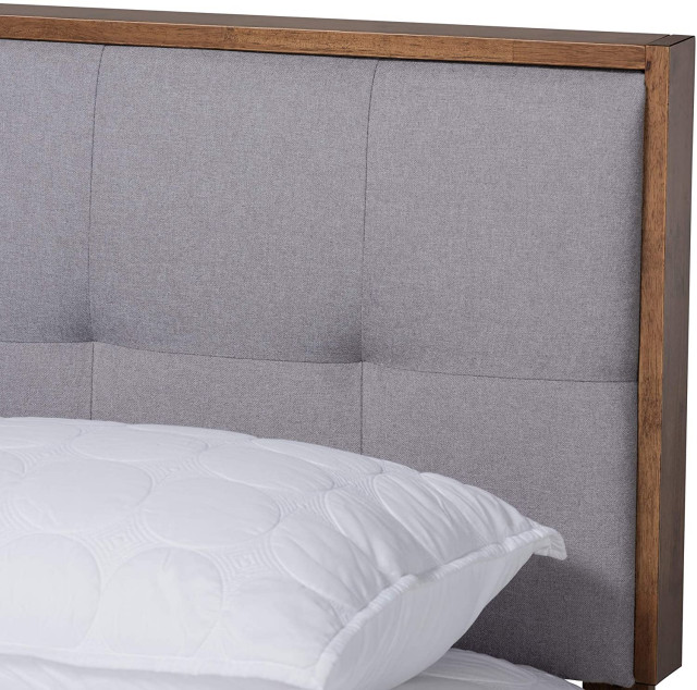 Light Grey/Walnut Queen Platform Bed with Angled Legs and Padded ...