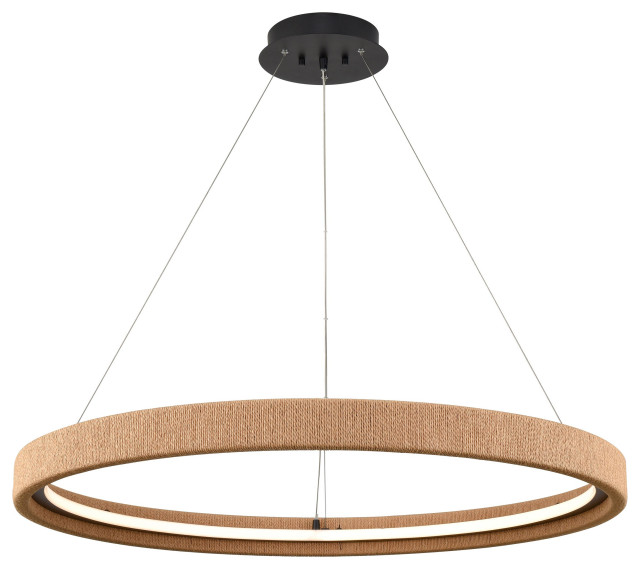 81726/Led Hugo 36'' Wide Integrated LED Pendant, Matte Black With Beige ...