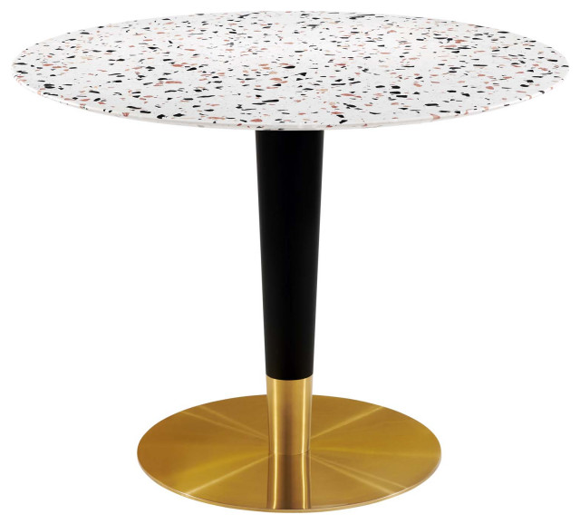 Zinque 40" Round Terrazzo Dining Table, Gold White - Contemporary ...