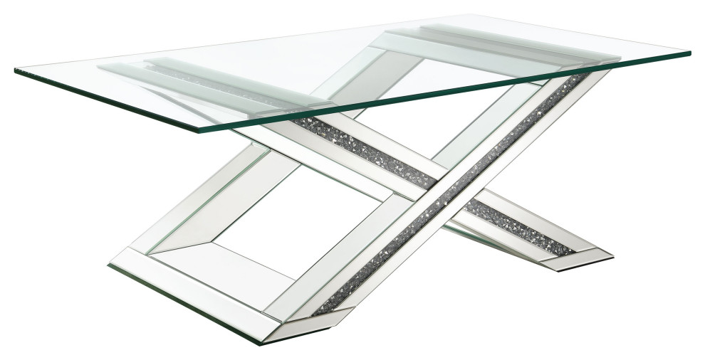 Bonnie X-base Rectangle Glass Top Coffee Table Mirror - Modern - Coffee ...
