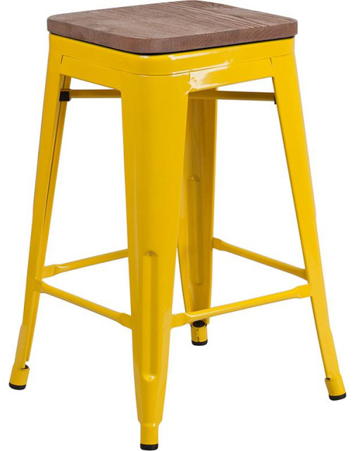 30" High Backless Metal Barstool With Square Wood Seat - Contemporary ...