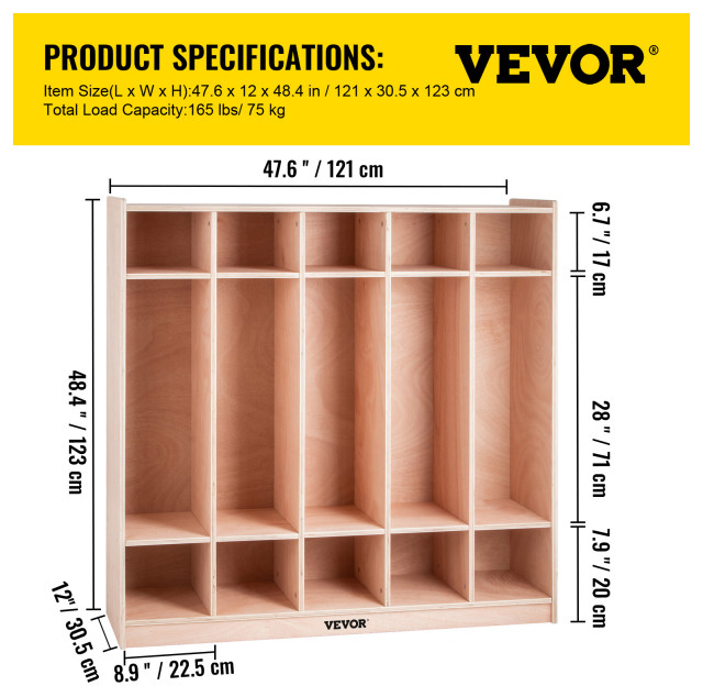 VEVOR Preschool Cubby Lockers Wooden Storage Cabinet, 48x54 Inch ...