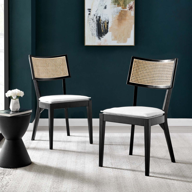 Side Dining Chair, Set of 2, White Black, Wood, Modern, Cafe Bistro ...