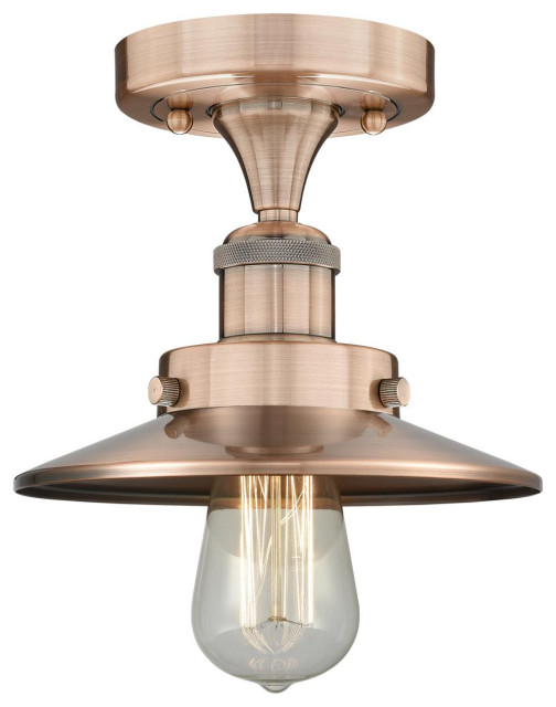 Edison 1 Light Semi-Flush Mount, Antique Copper, Antique Copper ...