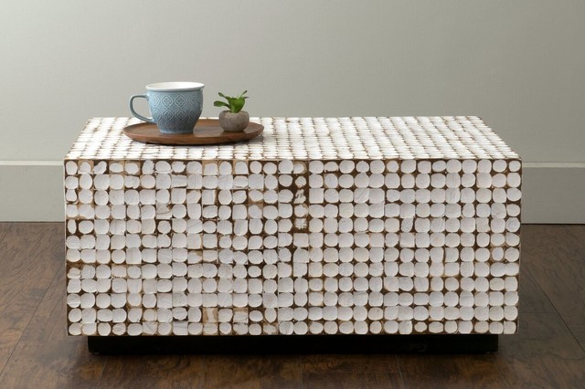 East at Main Daytona Brown Coconut Shell Inlay Rectangle Coffee Table ...