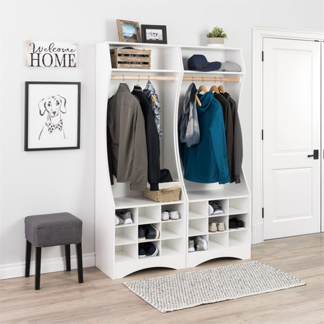 Pemberly Row Engineered Wood Compact Wardrobe with Shoe Storage in ...