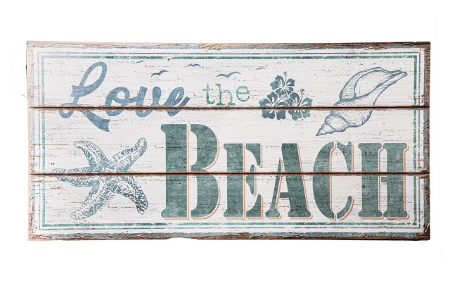 Wood Wall Art with "Love the Beach" Design Distressed White Finish ...