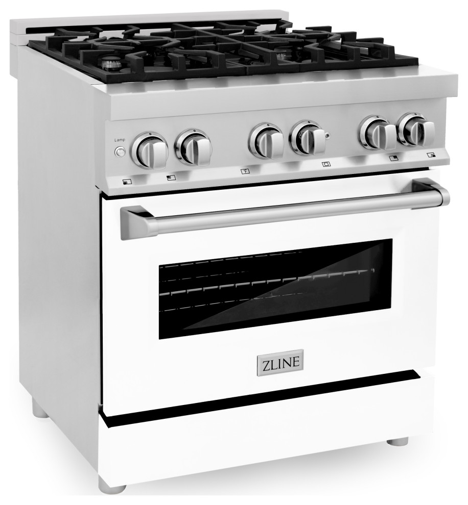 ZLINE 30 in. Professional Dual Fuel Range With White Matte Door, RA-WM ...
