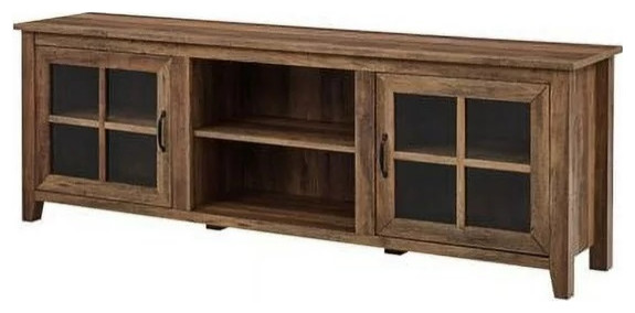 Transitional TV Stand, Modern Farmhouse Design, Glass Doors, Open Shelf ...