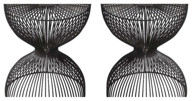 Home Square Modern Iron Cage Bunching Table in Black - Set of 2 ...