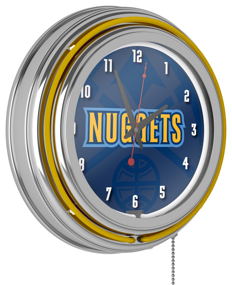 NBA Chrome Double Rung Neon Clock, Fade, Denver Nuggets - Contemporary ...