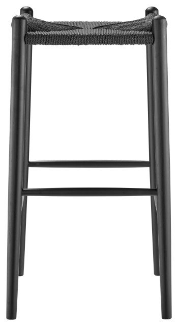 Evelina Bar Stool Without Backrest With Black Frame and Rush Seat Set ...