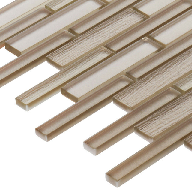 Modket Beige Crystal Glass Linear Mosaic Tile Kitchen Wall Backsplash TDH505MG - Contemporary ...