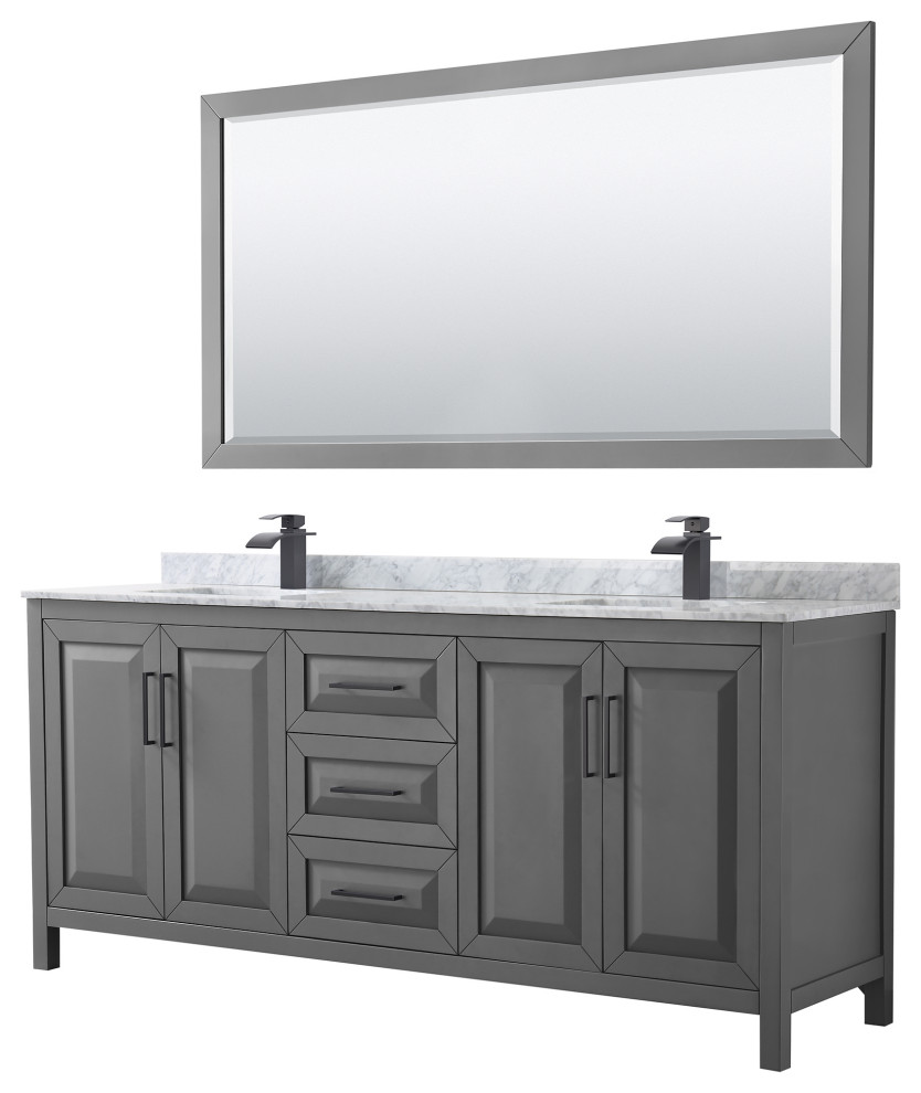 Daria 80" Double Vanity, Dark Gray, Top, Square Matte Black Trim, 70 ...