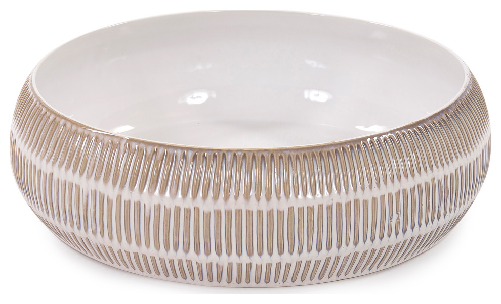 Caramel Cream Ridged Ceramic Bowl - Transitional - Decorative Bowls ...