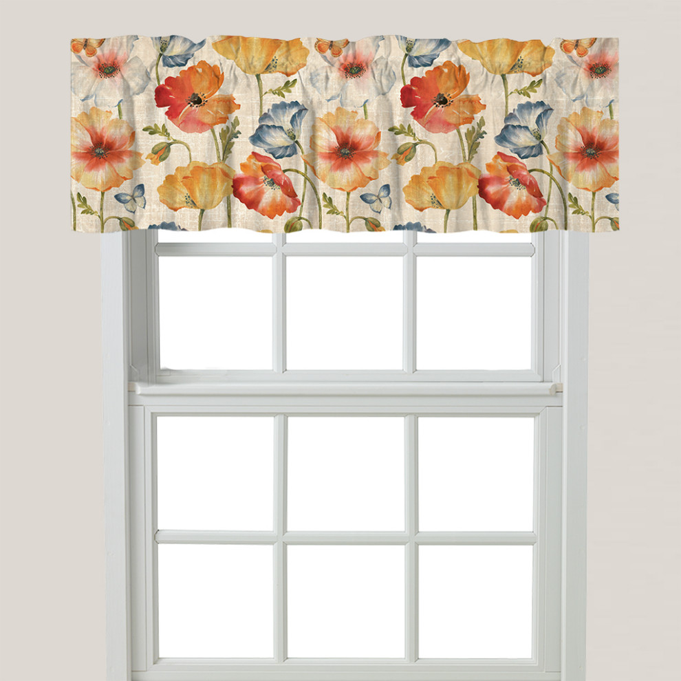 Multi Watercolor Poppies Window Valance Contemporary Valances By