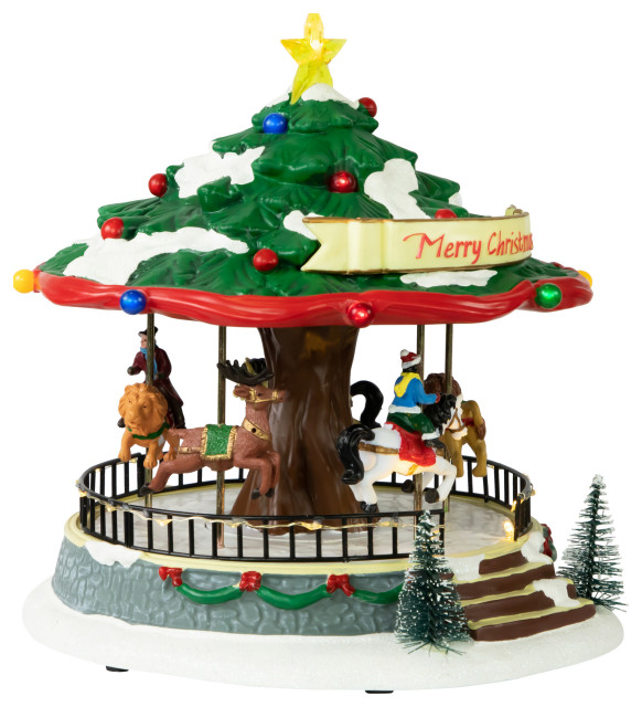 10.5" LED Lighted Musical and Animated Christmas Carousel - Modern ...