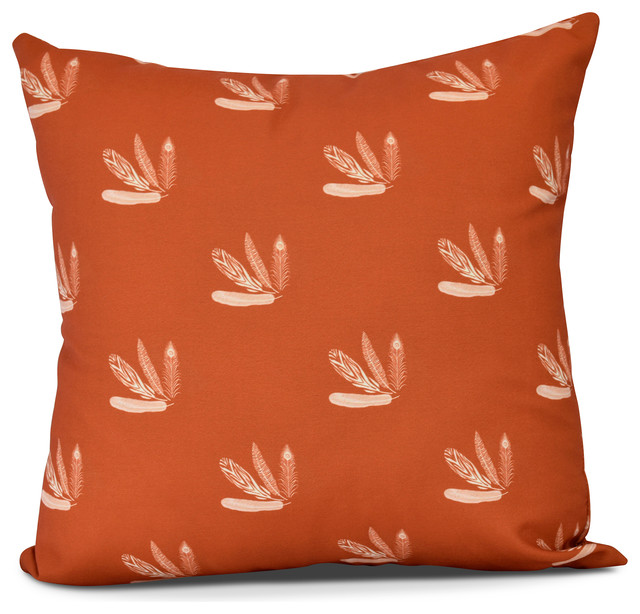 Feather Fan, Floral Print Indoor/Outdoor Pillow, Rust, 20" x 20 ...