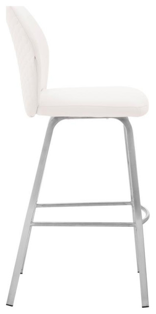 Tandy White Faux Leather and Brushed Stainless Steel 26 Counter Stool ...