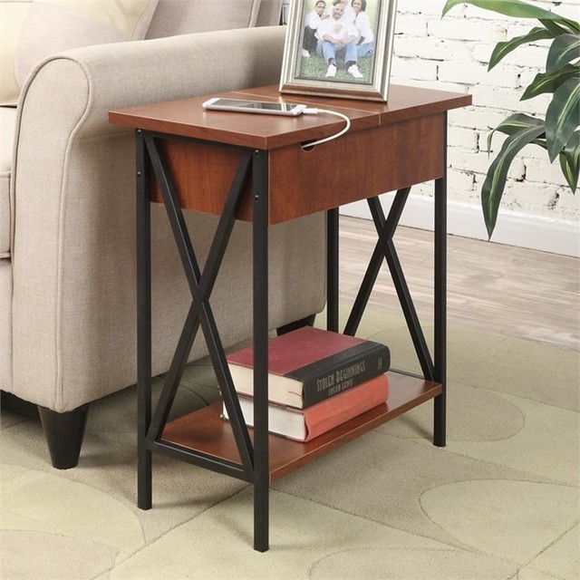 Pemberly Row Transitional Wood Electric Flip Top Table in Cherry ...