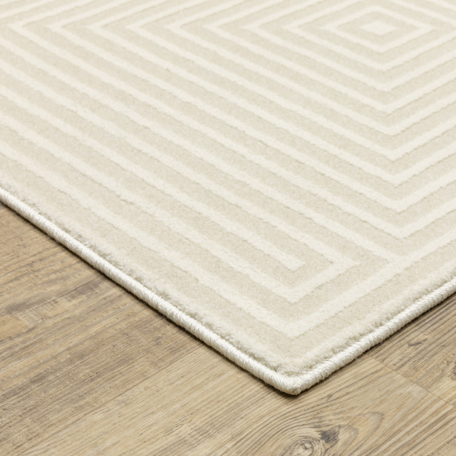 Remington Tone-on-Tone Geometric Ivory Hi-Low Pile Area Rug, 6'7" x 9'6 ...