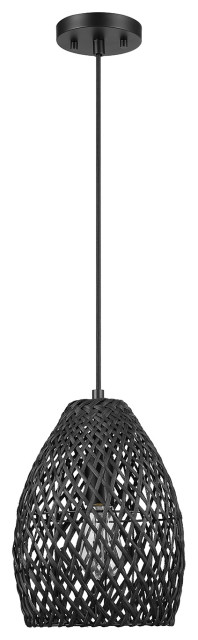 Kora 1-Light Matte Black Pendant Lighting with Twine Shade - Tropical ...