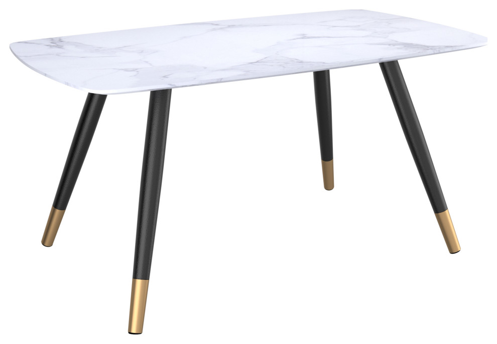 Contemporary MDF and Metal Rectangular Dining Table, White and Black ...