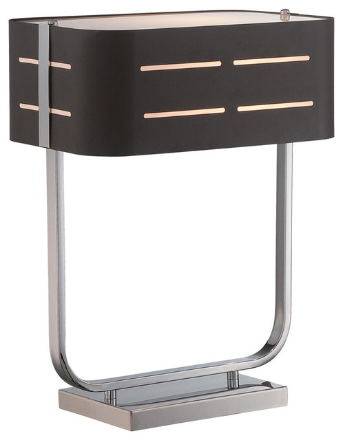 Table Lamp, Chrome and coffee Metal Shade, E27 Cfl 23w - Transitional ...