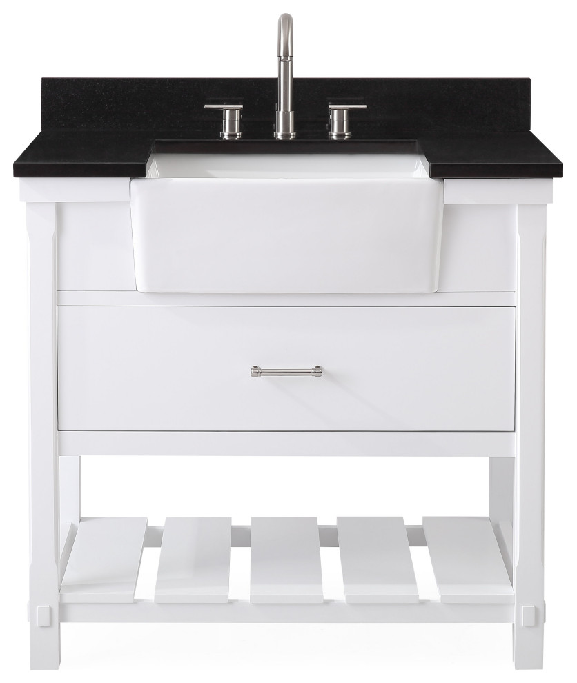 36" Kendia Farmhouse Sink Bathroom Vanity GD-7036-WT36-GT - Transitional - Bathroom Vanities And ...