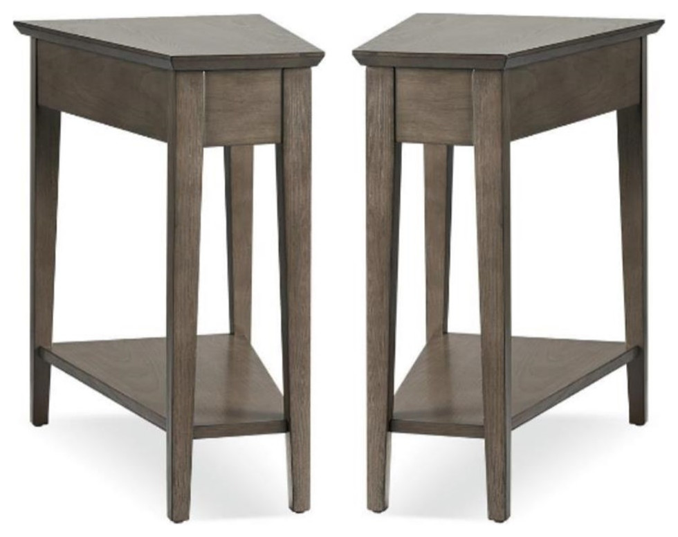 Home Square Solid Wood Recliner Wedge Table in Soft Smoke Gray - Set of ...