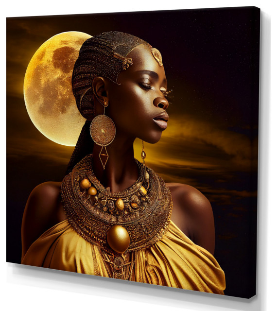 Queen African Woman Under Moon III Canvas, 30x30 - Contemporary ...